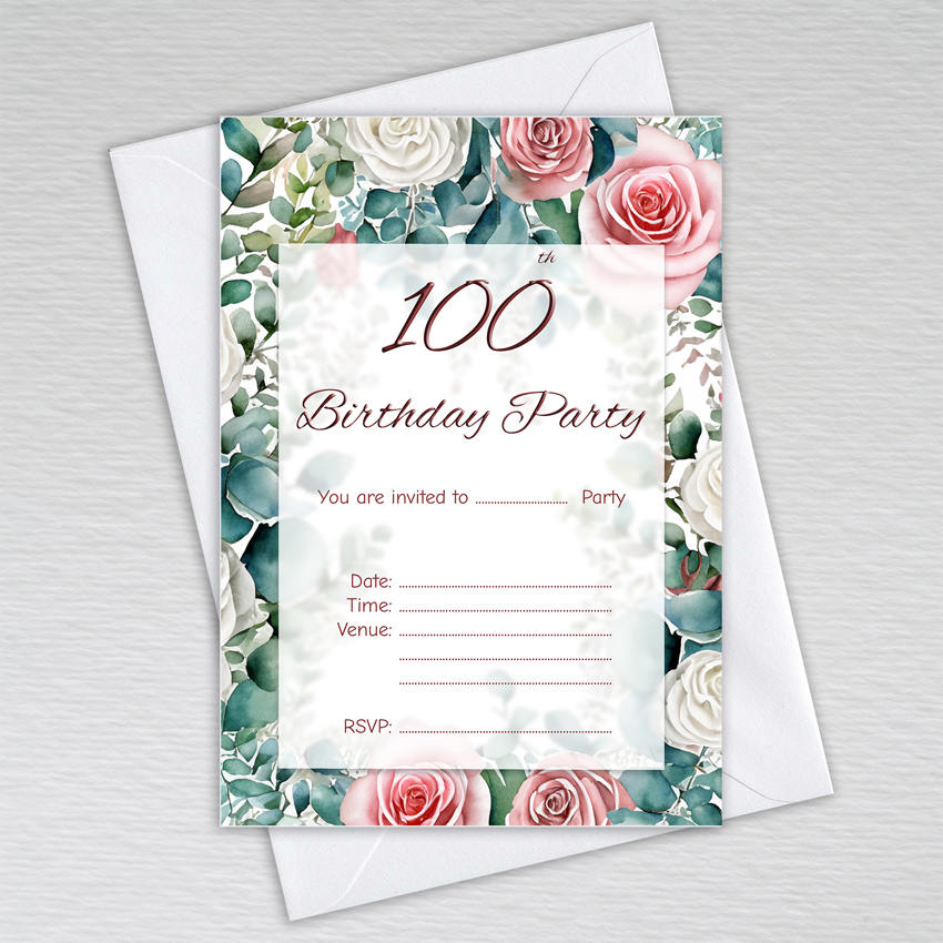 100th Birthday Party Invitations: Classic Rose - Premium Prints by ...