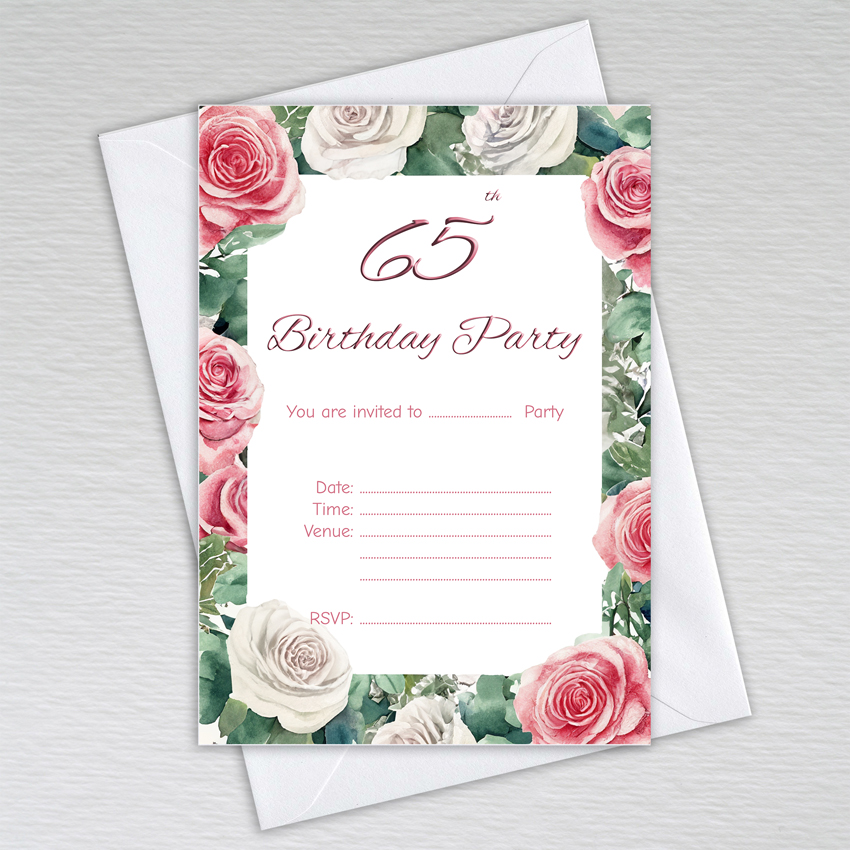 65th Birthday Party Invitations: Pink Rose - Premium Prints by ...