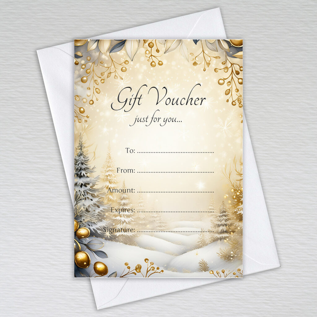 Blank Christmas Gift Voucher Cards: Golden Winter Woodland - Premium ...